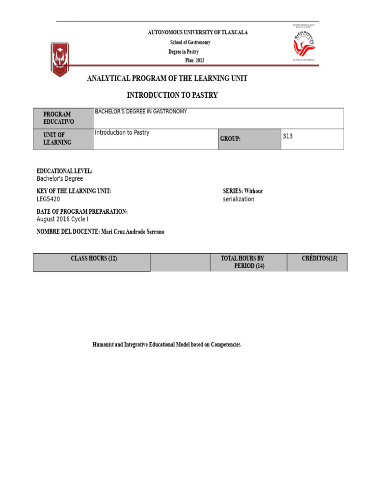 Analytical Program Format For Pastry Pdf Evaluation Cognition