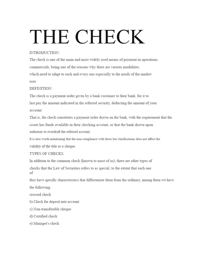 Introduction Type of Checks | PDF | Cheque | Cashier's Check