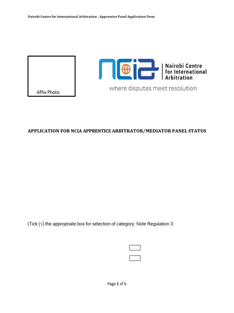 NCIA Apprentice Arbitrator Application Form | PDF | Mediation