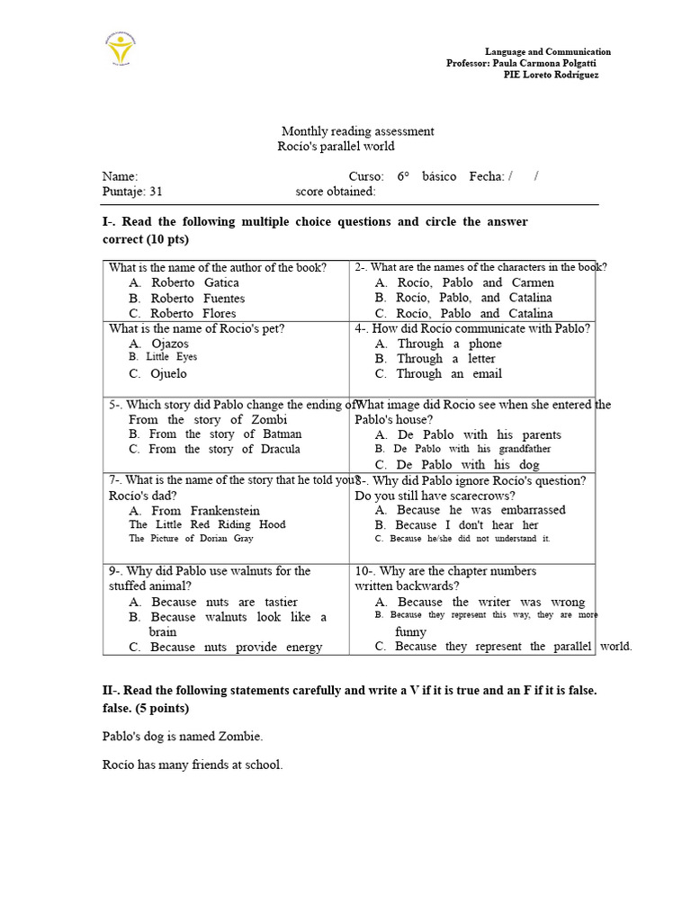 Evaluation of The Book The Parallel World by Rocio | PDF