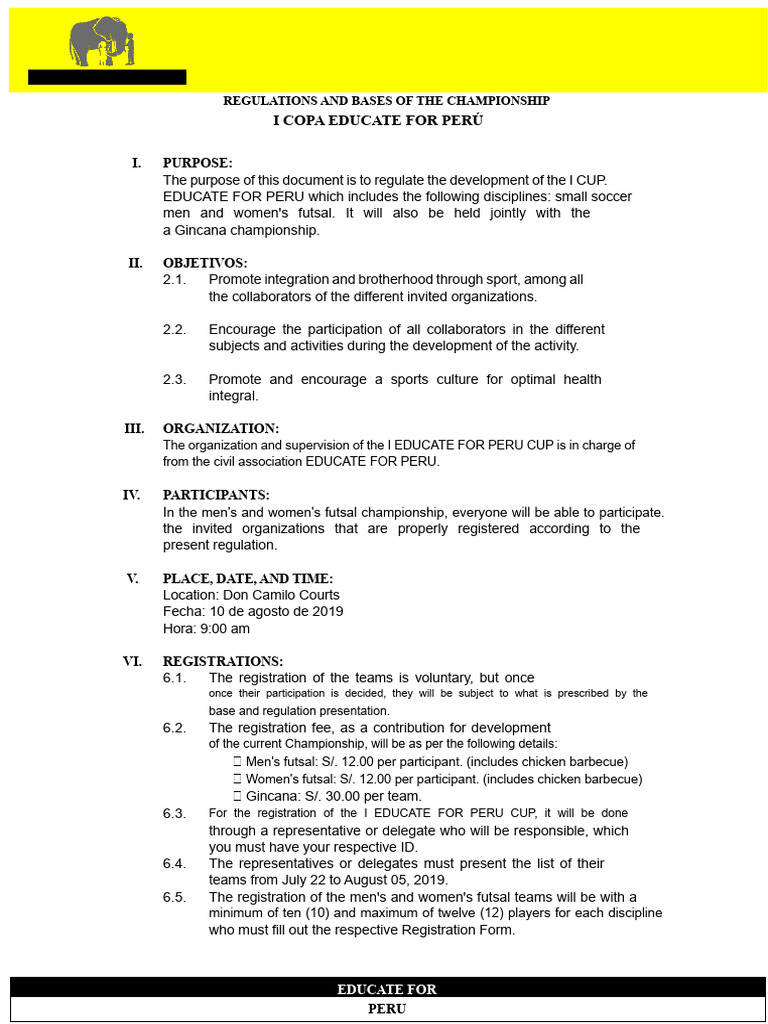 I Copa Educate for Perú Regulations | PDF | Sports | Sports Rules And ...