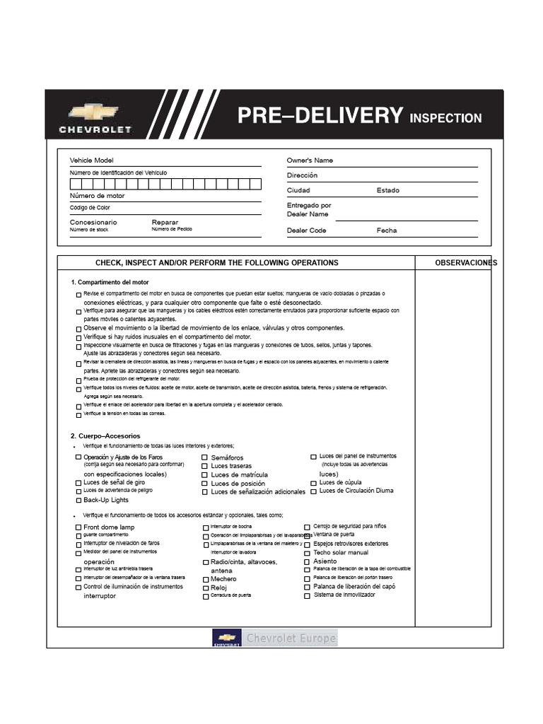 Hoja de Inspección PDI | PDF | Eje | Vehículos terrestres