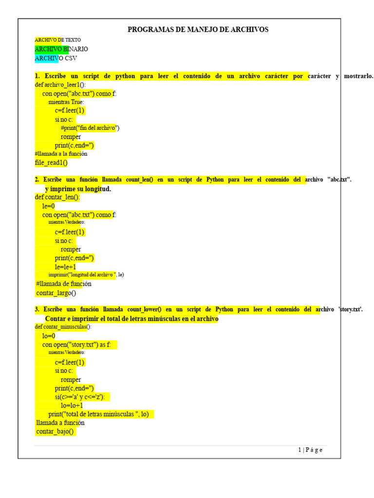 Programas de Manejo de Archivos | PDF | Archivo de computadora | Python (lenguaje de programación)