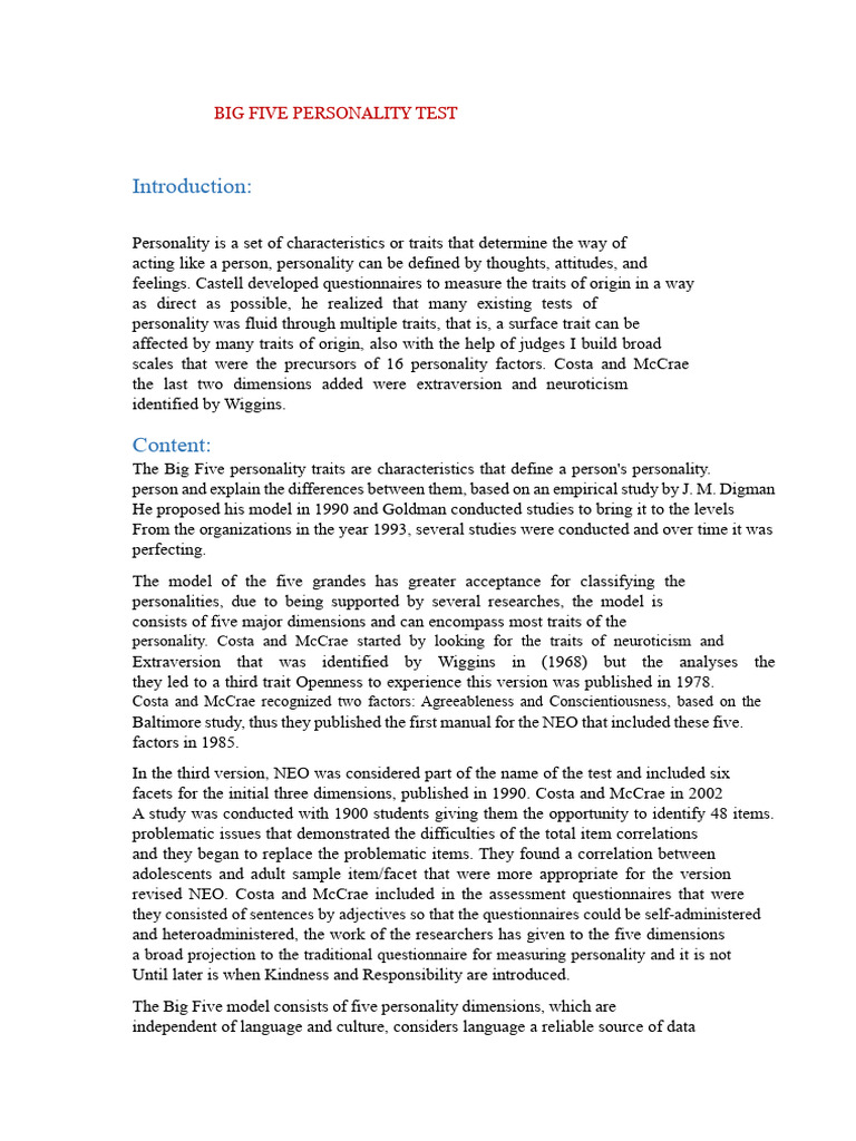 The Big Five Personality Test | PDF | Extraversion And Introversion ...