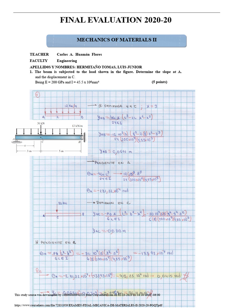 Final Exam Materials Mechanics Ii 2020 20 PGQT PDF | PDF