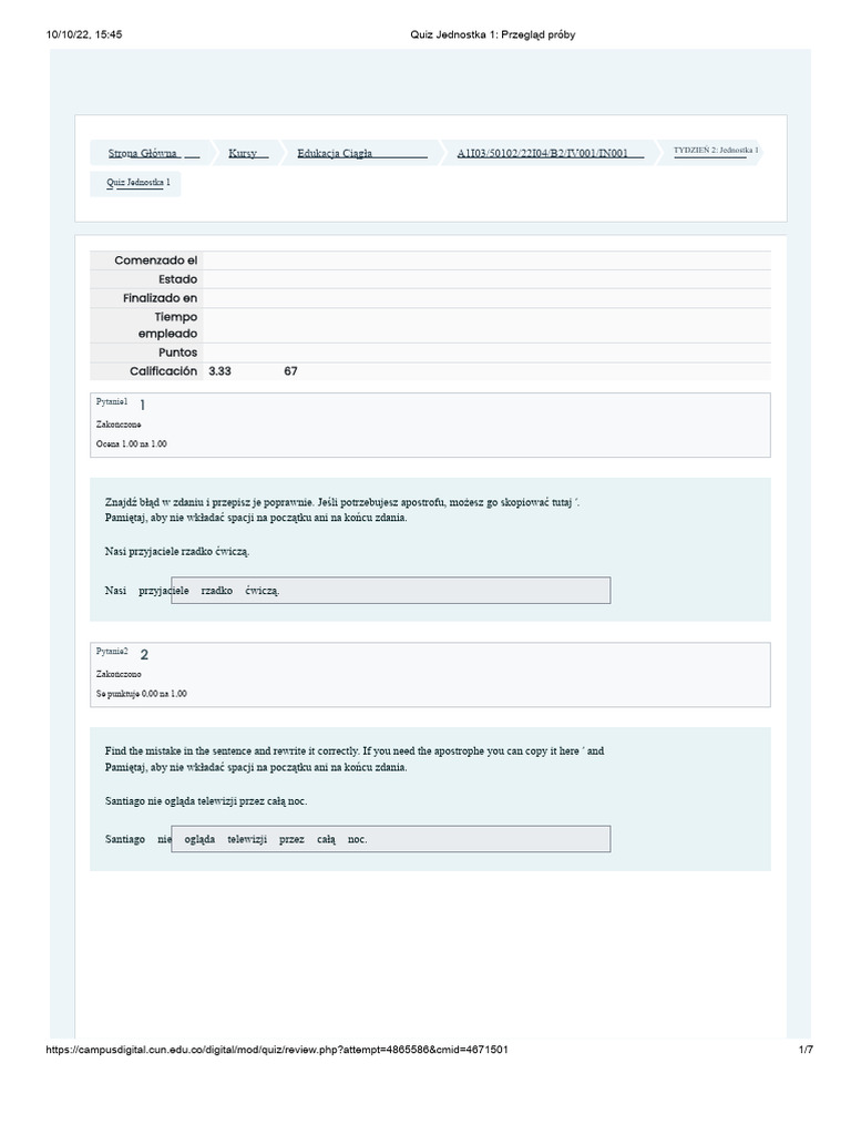 Quiz Jednostka 1 - Przegląd Próby 1 | PDF