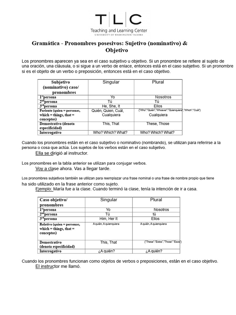 Pronombres Posesivos en Gramática | PDF | Pronombre | Asunto (gramática)