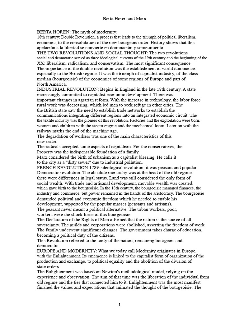Summary of Berta Horen and Karl Marx | PDF | Marx's Theory Of ...