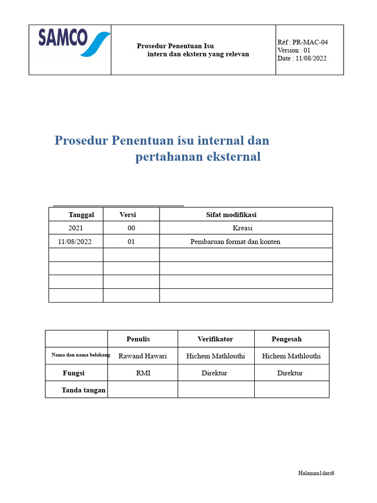 PR-MAC-04-V00 Prosedur Penentuan Isu Internal Dan Eksternal Yang ...