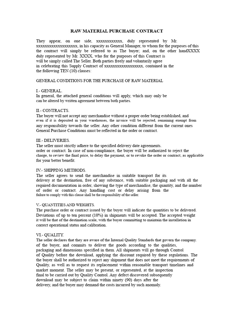 Raw Material Purchase Contract | PDF | Arbitration | Invoice