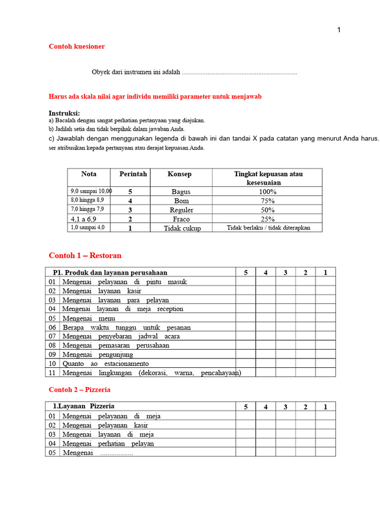 Contoh Kuesioner Penilaian Kepuasan | PDF