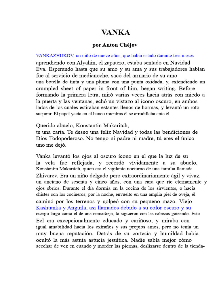Carta de Navidad de Vanka a su Abuelo | PDF