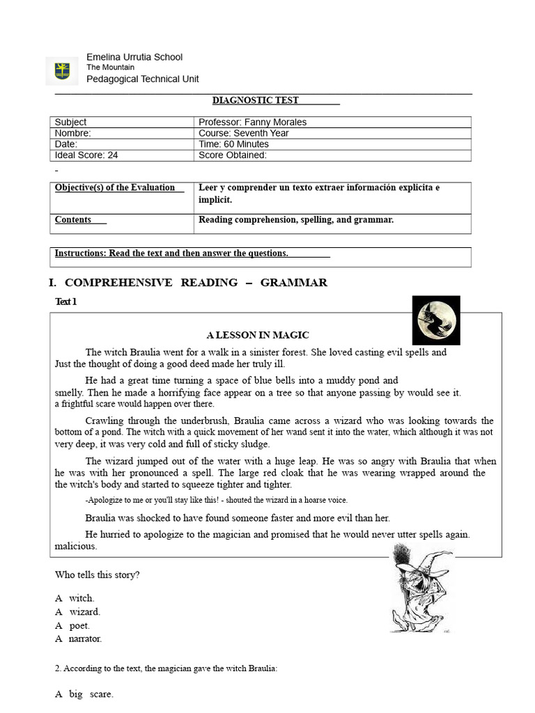 Seventh Basic Language Diagnostic Test | PDF | Magician (Fantasy ...