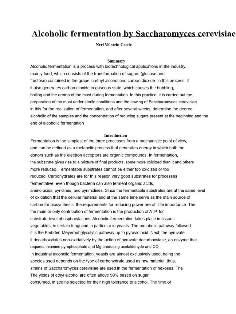 Practice 1. Alcoholic Fermentation by Saccharomyces | PDF ...