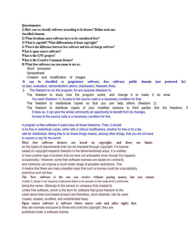 Free Software Questionnaire (Recovered) | PDF | Free Software | Software