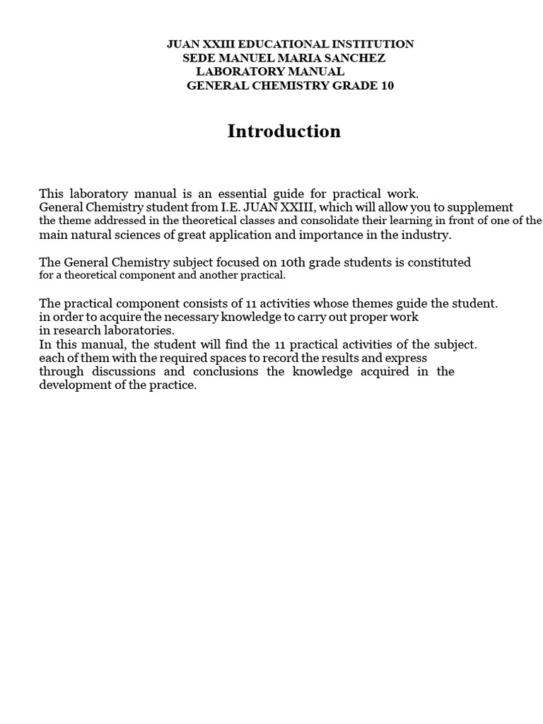 Laboratory Practice 1 Chemistry 10° | PDF | Safety | Chemical Substances