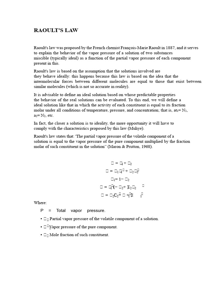 Raoult's Law | PDF | Chemistry | Physical Chemistry