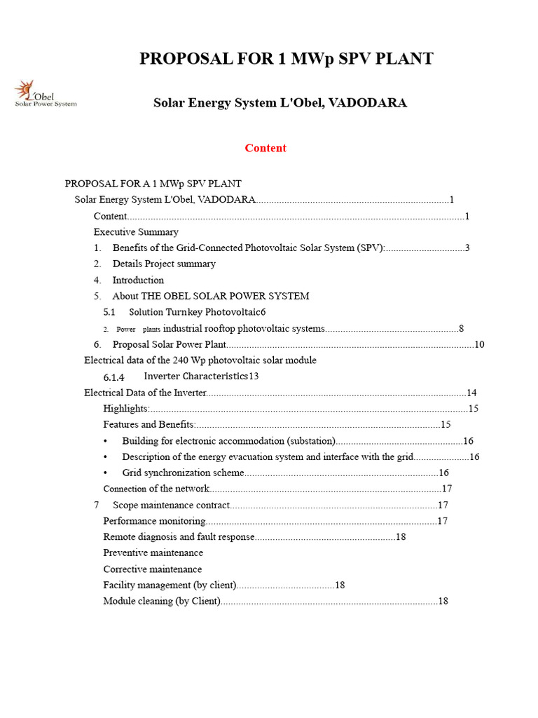 06 - Proposal For A 1MW Solar Project | PDF | Photovoltaic System ...