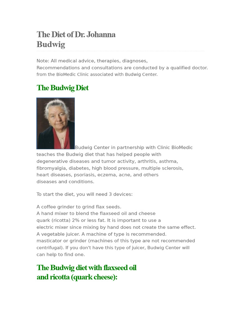 The Diet of Dr. Johanna Budwig | PDF | Tablespoon | Dieting