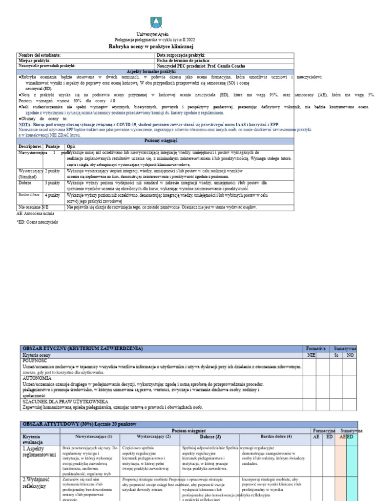 Rubryka Oceny Praktyki Klinicznej CECV-II 7-5-22 | PDF