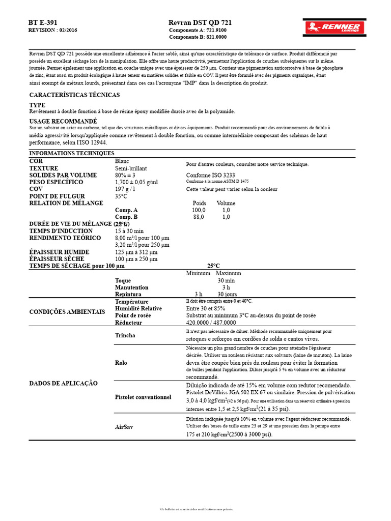 Revêtement époxy anticorrosif Revran DST QD 721 | PDF | Époxy | Acier