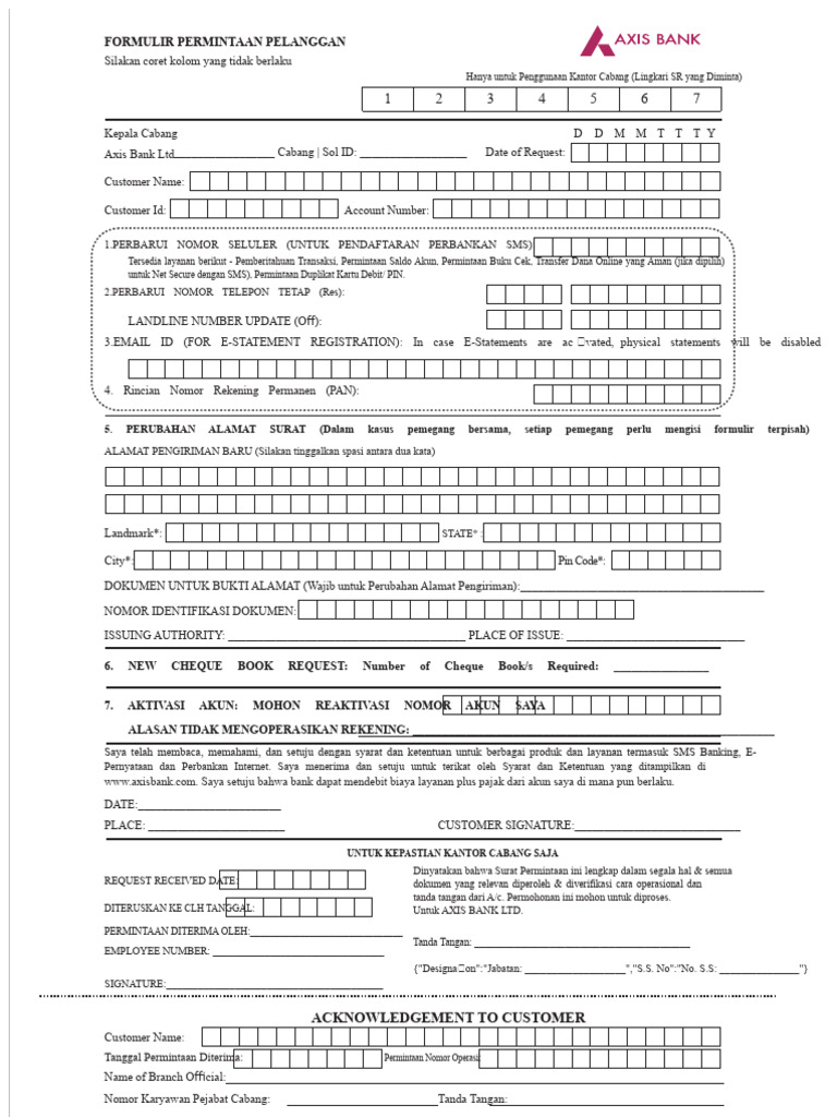 Formulir Permohonan Pelanggan Axis Bank | PDF