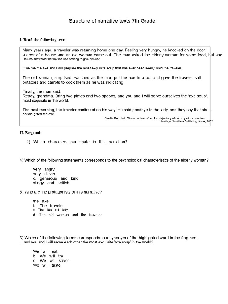 Narrative Text Test 7th Grade | PDF
