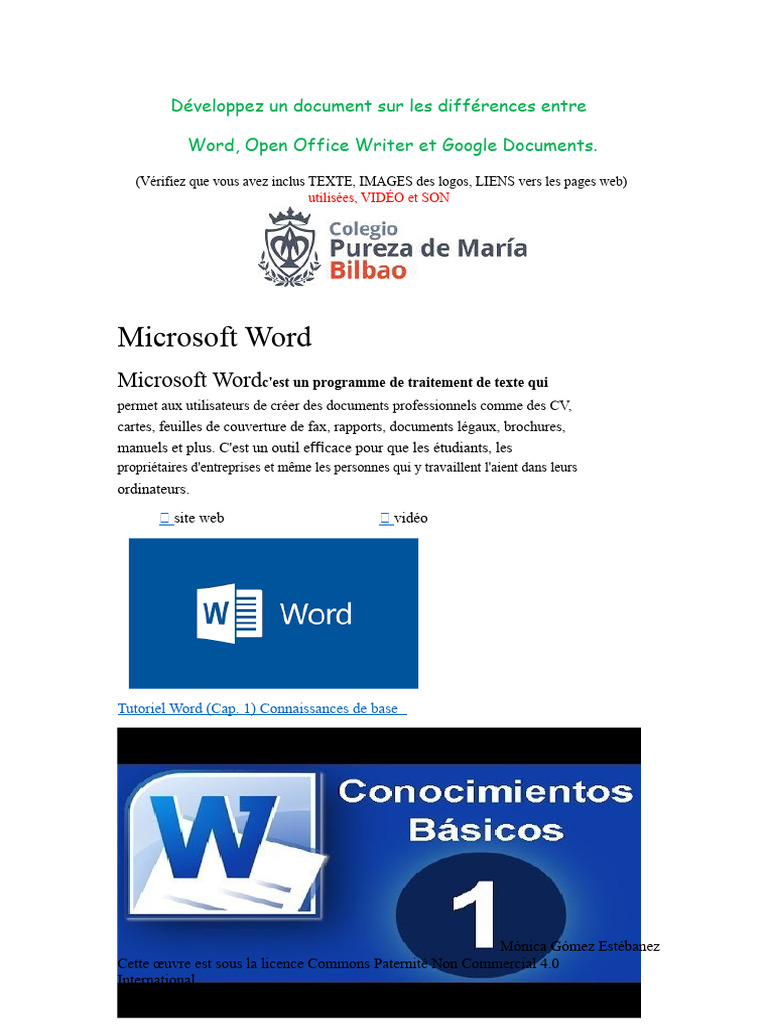Comparaison : Word, OpenOffice, Google Docs | PDF | Microsoft Word ...