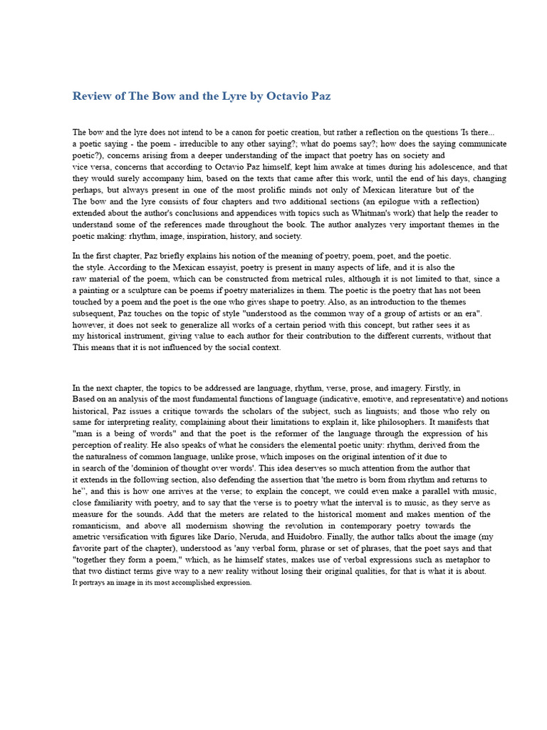 Insights from Octavio Paz's The Bow and the Lyre | PDF | Poetry ...