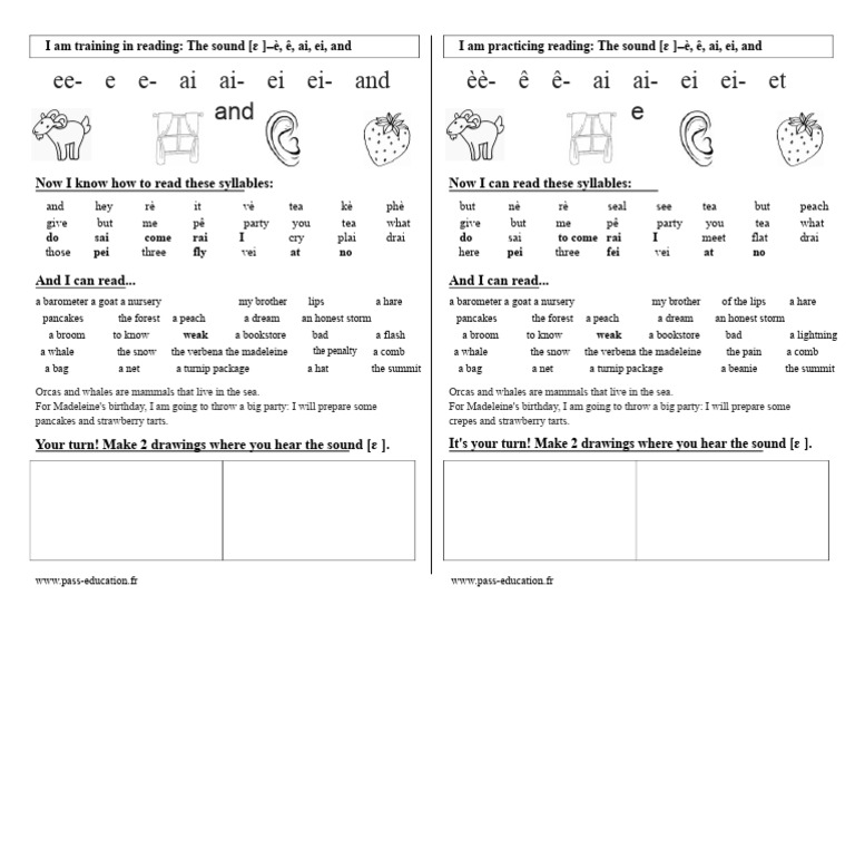Reading Sheet - Sounds È Ê Ai Ei Et - CP - Study of Sounds - Cycle 2 | PDF