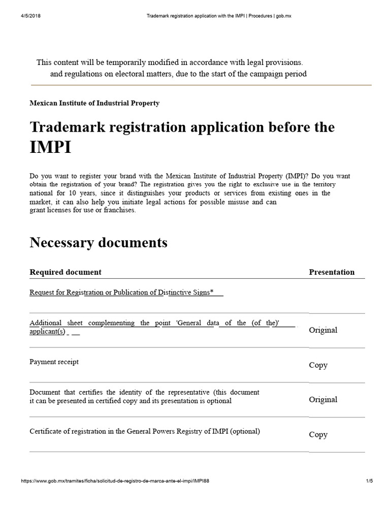 IMPI Trademark Registration Guide | PDF | Trademark | Receipt