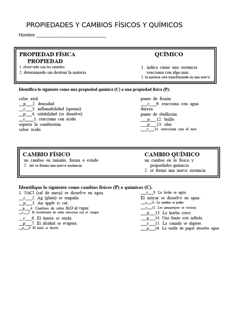 Cambios Físicos y Químicos Tarea | PDF | Sustancias químicas | Agua
