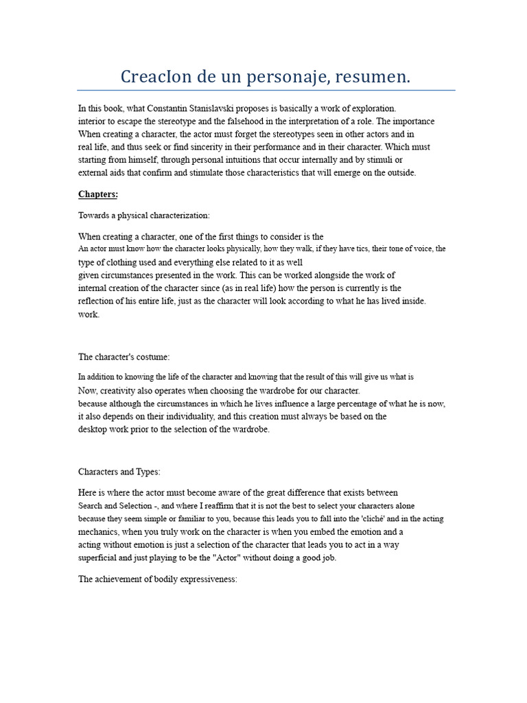 Character Creation Techniques for Actors | PDF | Emotions | Gesture