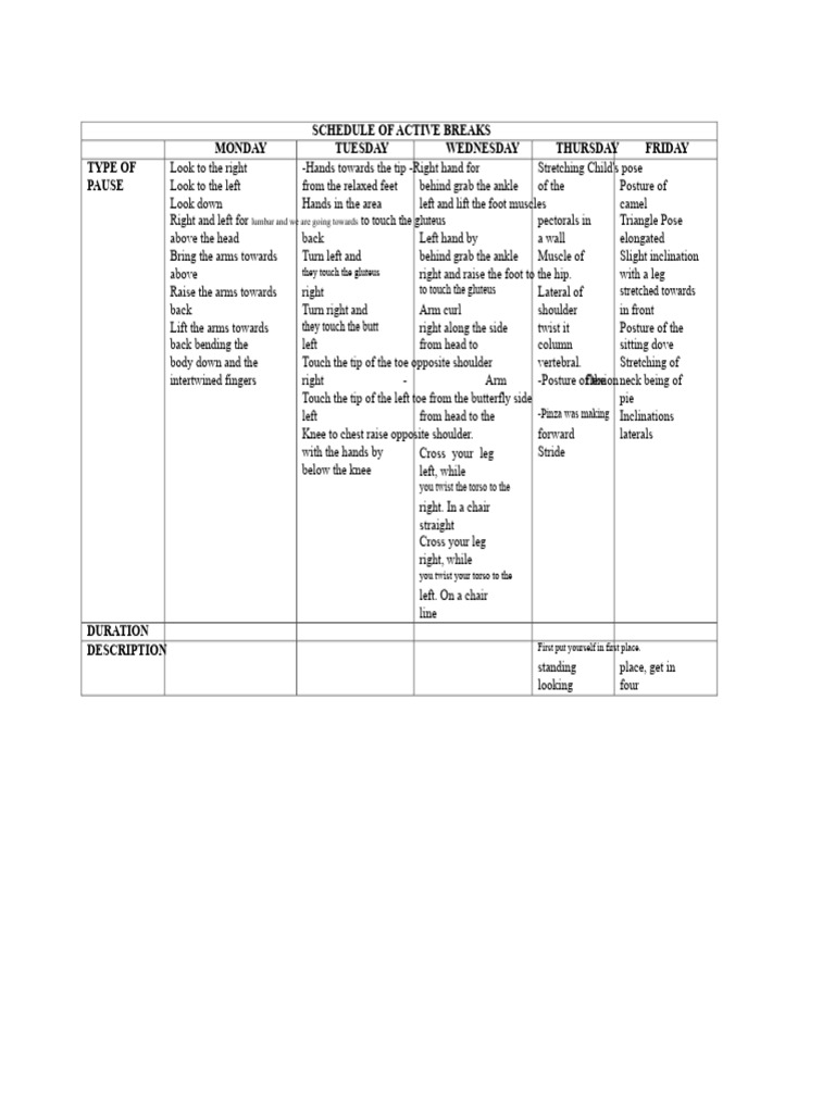 Active Break Schedule | PDF | Foot | Abdomen