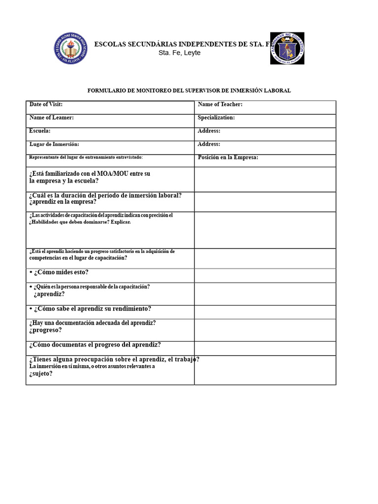 Formulario de Supervisión Del Supervisor | PDF