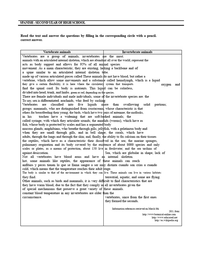 Task5 - Reading Comprehension | PDF | Invertebrate | Skeleton