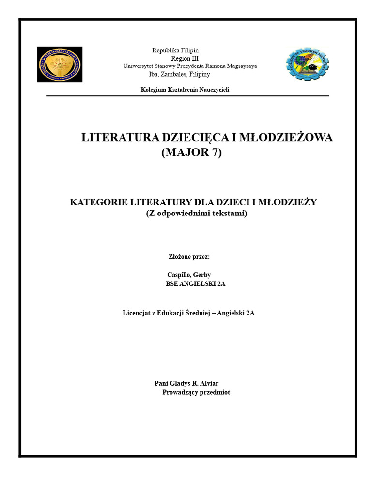 Gerby Caspillo Bse Angielski 2a M7 Aktywności Kategorie Literatury ...