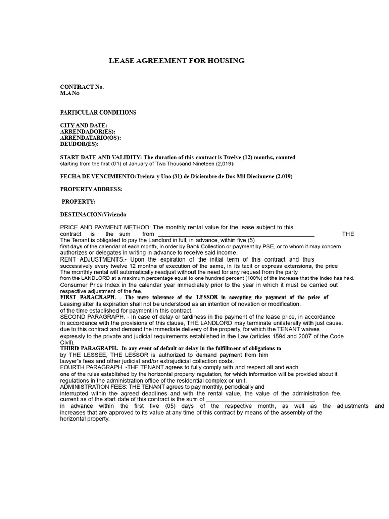 Draft - Lease Agreement For Housing | PDF | Lease | Leasehold Estate