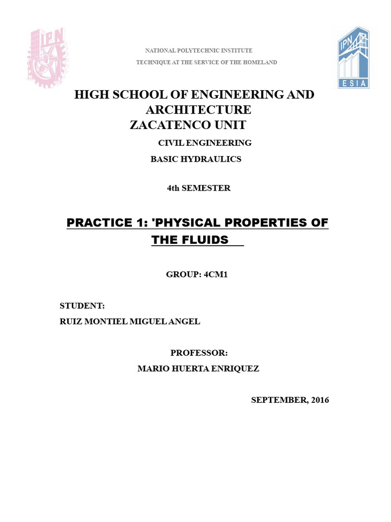 1 Practice 1 Properties of Fluids | PDF | Liquids | Viscosity
