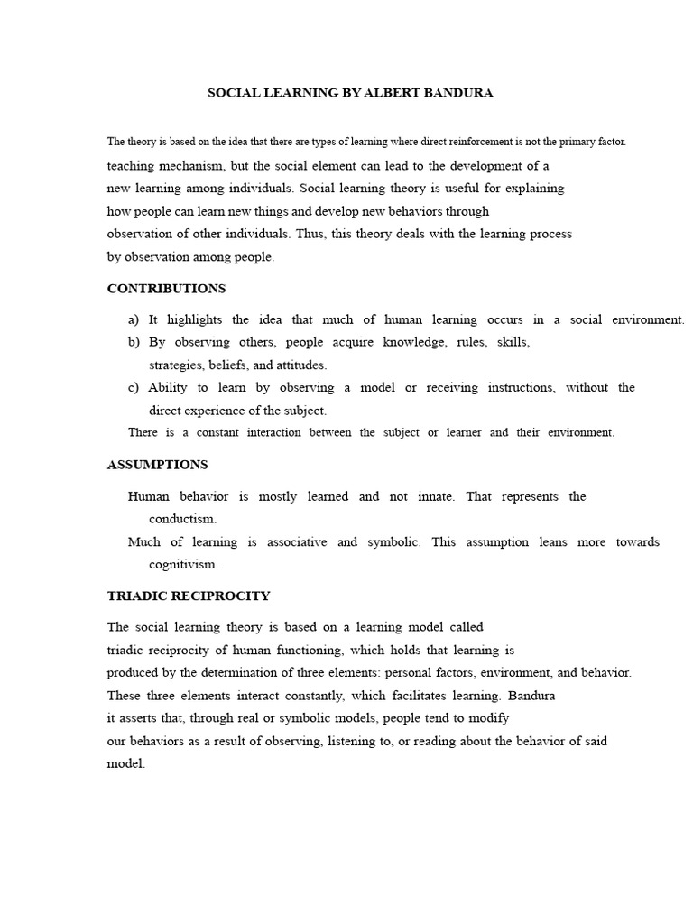 Social Learning by Albert Bandura | PDF | Learning | Imitation