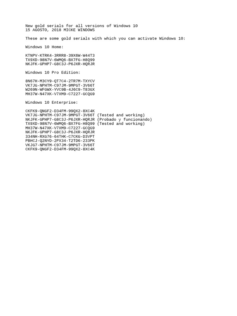 Gold Serial Numbers Windows 10 | PDF