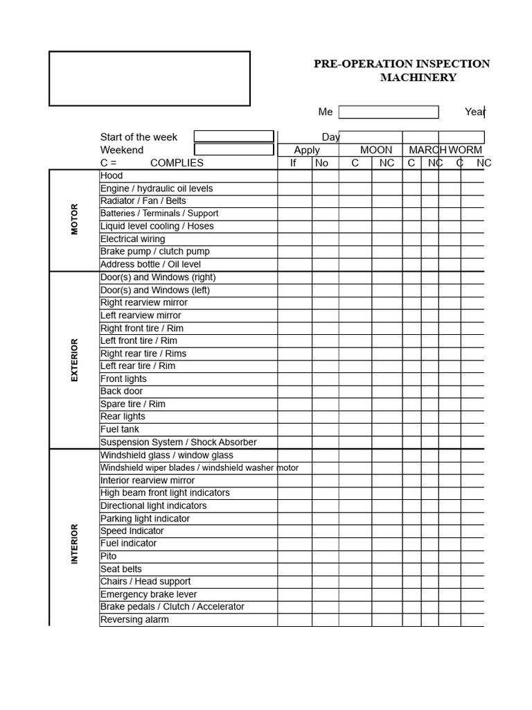 Machinery and Engine Inspection Format | PDF | Clutch | Car