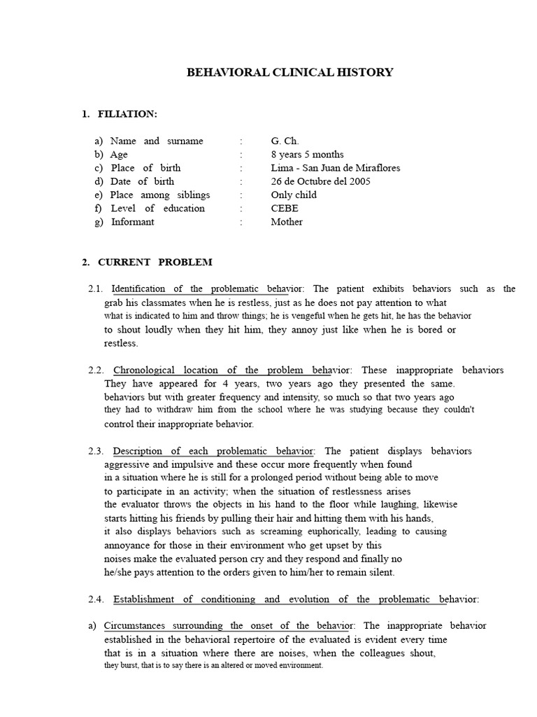 Behavioral Clinical History Summary | PDF | Reinforcement | Attention