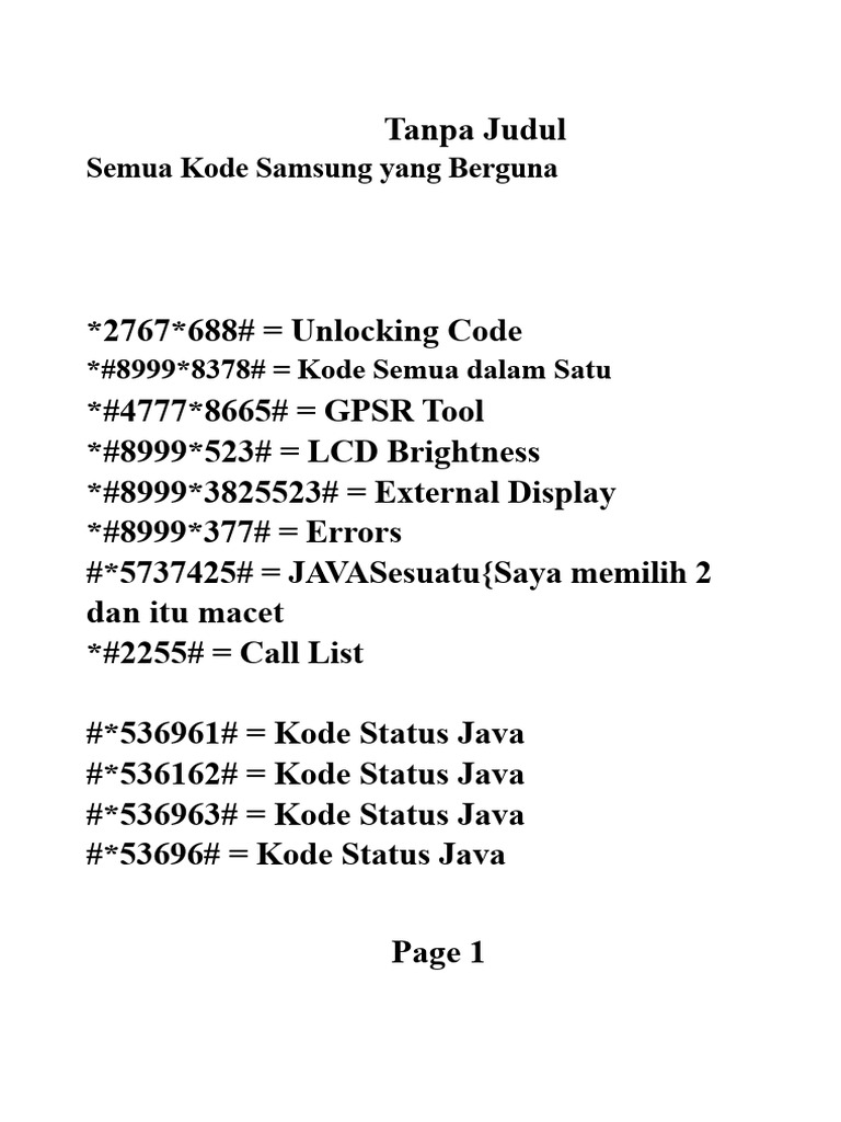Kode Berguna untuk Ponsel Samsung | PDF