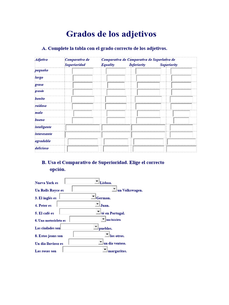 Grados de Los Adjetivos | PDF