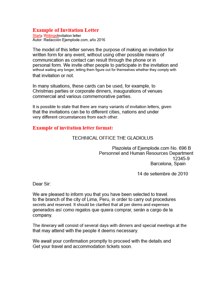Invitation Letter Example Template | PDF