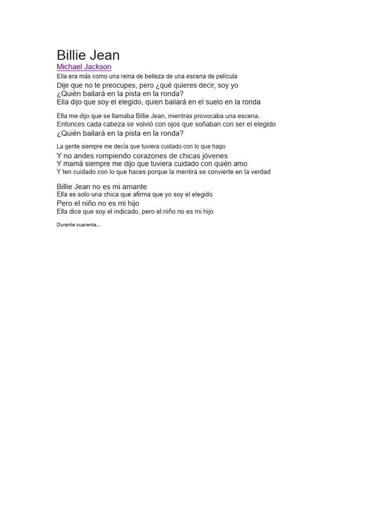 Análisis de la canción "Billie Jean" | PDF | Michael Jackson | Singles ...
