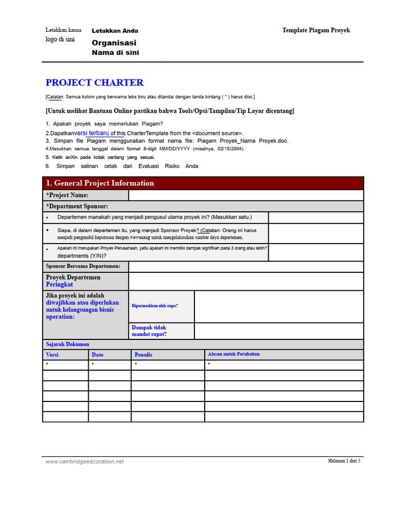 Template Piagam Proyek Lengkap | PDF