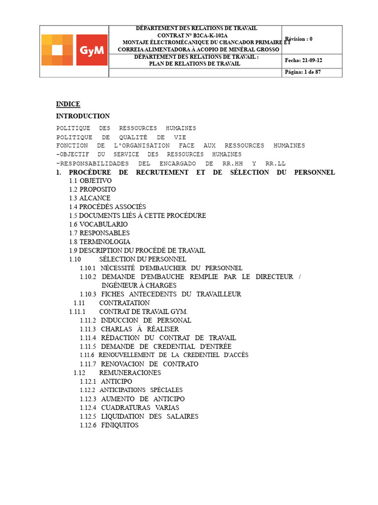 Plan de Relations de Travail et RH | PDF | Gestion des ressources ...