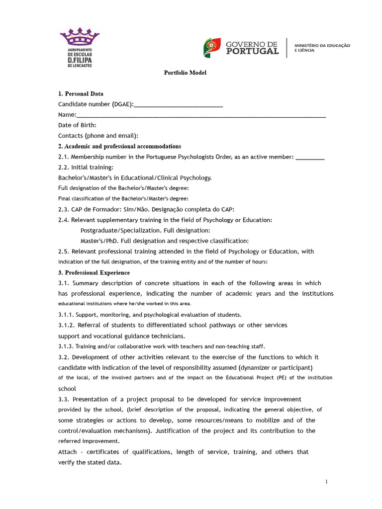 Comprehensive Psychology Portfolio Template | PDF